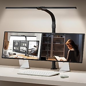 CJJFACA Desk Lamp for Home Office, 24W LED Desk Lamp with Clamp - 25 Lighting Modes Dimming Workbench Light with Flexible Gooseneck, Eye Protection Modern Desk Lamp for Reading Study Monitor Drafting