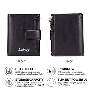 ZLONUBEY Small Wallet for Women RFID Blocking Leather Bifold Men Wallet with ID Window Women Wallets (Black)