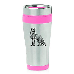 16oz Insulated Stainless Steel Travel Mug Coffee Mug Tumbler Fox (Pink)