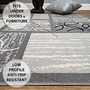 Rubber Backed Area Rug, 58 x 78 inch (fits 5x7 Area), Grey Geometric, Non Slip, Kitchen Rugs and Mats