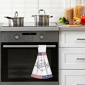 Happy Labor Day Kitchen Hanging Towel 12 x 17 Inch USA Stars Flag Bath Hand Tie Towels Set 2 Pcs Tea Bar Dish Cloths Dry Towel Soft Absorbent Thin Durable for Bathroom Laundry Room Decor
