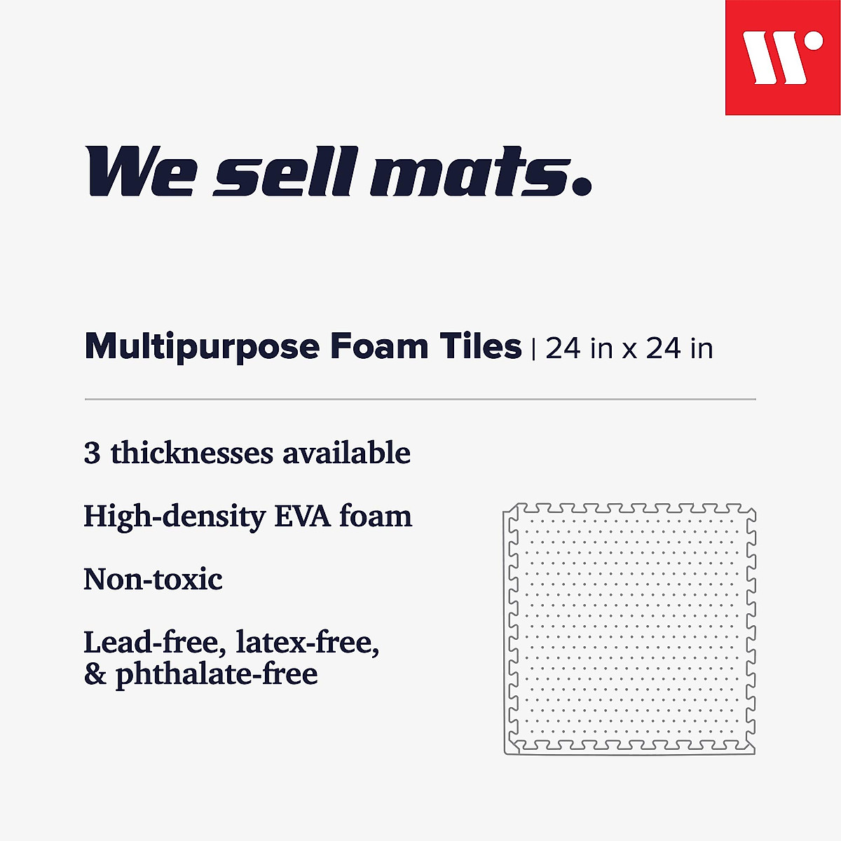 We Sell Mats 1/2 Inch Thickness Multipurpose EVA Foam Floor Tiles, Interlocking Floor Mat for Indoor Gym and Home Use, 24 in x 24 in, Black, 16 Square Feet (4 Tiles)