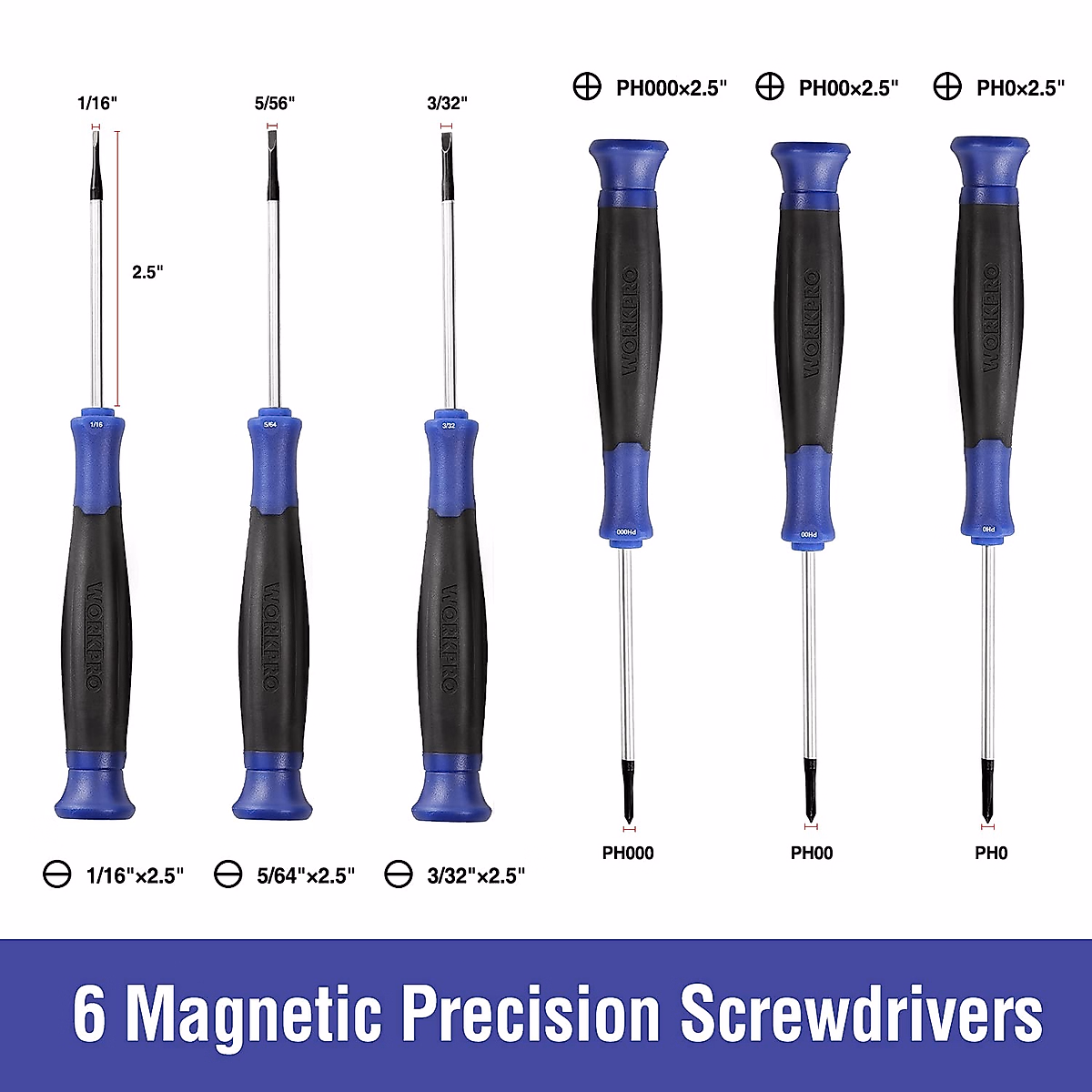 WORKPRO Magnetic Screwdriver Set, 16-Piece Torx Slotted Phillips Precision Screwdrivers with Magnetizer, Organized in Blow Mold Case, for Home Repair and DIY Projects