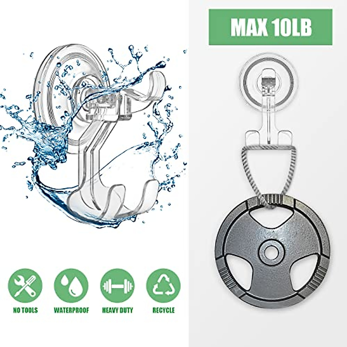 EAMOMORK Suction Cup Hooks for Shower, Large Razor Heavy Duty Suction Cup Hooks, Wreath Hangers for Front Door Window Glass Kitchen Towel Loofah Utensils (2 Packs)