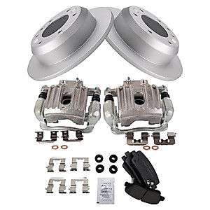 TRQ Rear Brake Pad & Rotor Kit Brake Caliper Brake Pads Brake Rotor Ceramic Solid Premium G-Coated Compatible with 2007-2008 Hyundai Entourage
