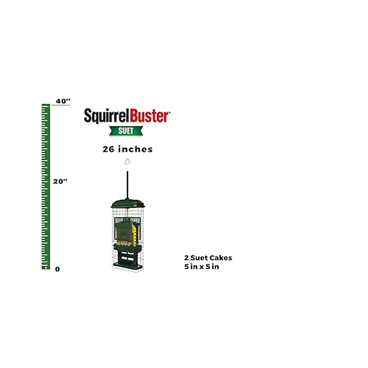 Squirrel Buster Suet Squirrel-proof Suet Bird Feeder w/2 Suet Cake Trays, 2 Crumb Ports, Mess-free Suet Loading,Green