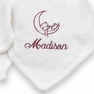 Tender Loving Stitches - Soft White Baby Blanket - Personalized with Baby’s Name and Cute Moon and Bear
