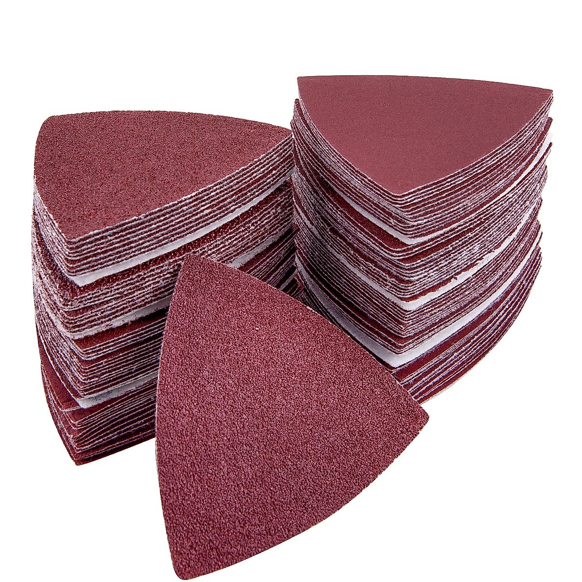 AUSTOR 100 Pieces Triangle Sanding Pads Triangular Sandpaper Sanding Sheets Fit for 3-1/8 Inch Oscillating Multi Tool Hook and Loop Assorted 40/60/80/120/180/240/320/400/600/800/1000 Grits, No Holes