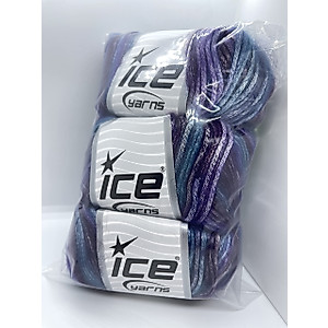 Ice Yarns Picasso 3 Pack - Blues, Lilac, Grape, Purple Yarn Fuzzy with Subtle Sheen Worsted Weight, 3x125 Yards (3x115meters) 3x1.76 Ounces (3x50 Grams)