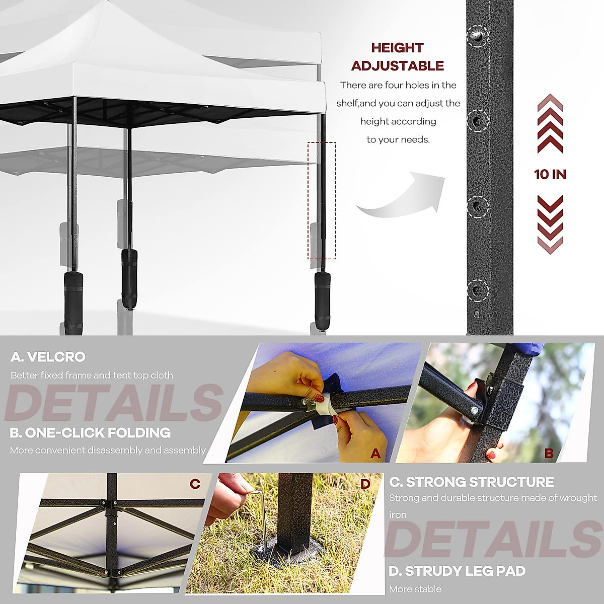 10x10 Pop Up Canopy,Outdoor Canopy Tent Camping Sun Shelter-Series Folding Party Tent with 1 Carrying Bag,4 Weight Bags,White