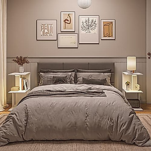 MAHANCRIS End Table with Charging Station and Black Beside Table, Narrow Side Table for Small Spaces, White Slim Nightstand with Light, Beside Table,for Bedroom, Living Room ETWT18E01Z-ETHB77E01