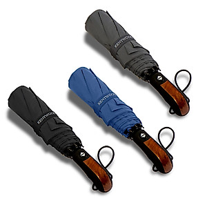 Windproof Teflon Coated Travel Umbrella - Auto Open/Close - Travel Stylish Lightweight Design for Women/Men (Gray)