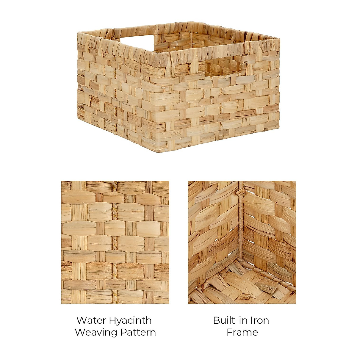 StorageWorks Water Hyacinth Wicker Baskets, Handwoven Rattan Baskets for Organizing, Decorative Wicker Baskets with Built-in Handles, Set of 2