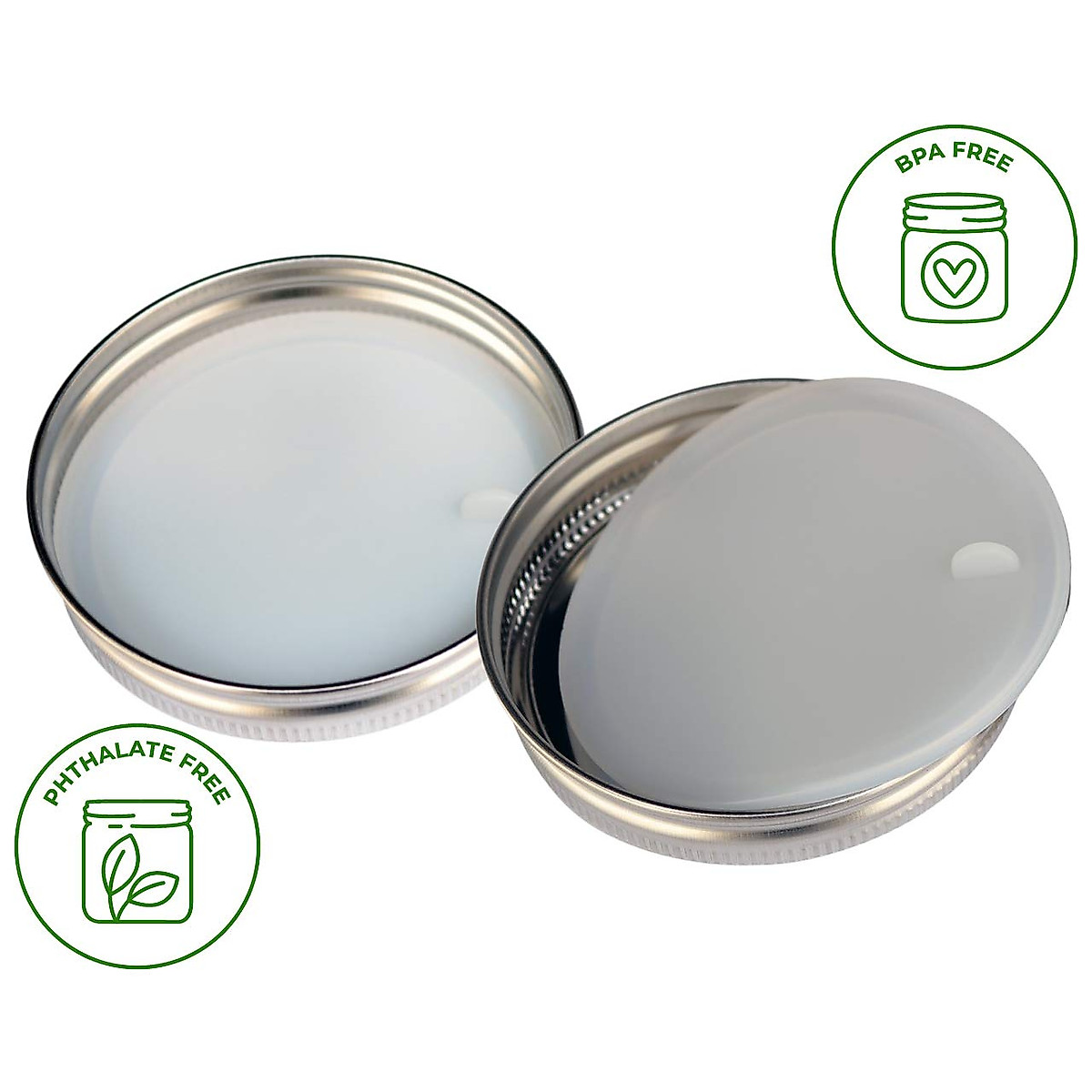 Leak Proof Platinum Silicone Sealing Lid Inserts/Liners for Mason Jars (10 Pack, Wide Mouth)