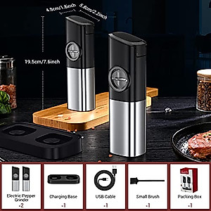 Gravity Electric Salt and Pepper Grinder Set, Rechargeable Salt and Pepper Grinder Set with Charging Base, Safe Switch, Automatic Pepper Grinder with Dustproof Cover, LED Light, Adjustable Coarseness