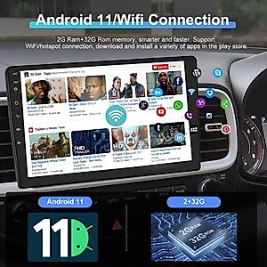 2G+32G Wireless Apple CarPlay Car Stereo, 9" Touch Screen Android 11 Double Din Car Radio, HD Backup Camera Bluetooth Audio GPS Navigation WiFi Subw Android Auto USB FM/RDS Radio External Mic
