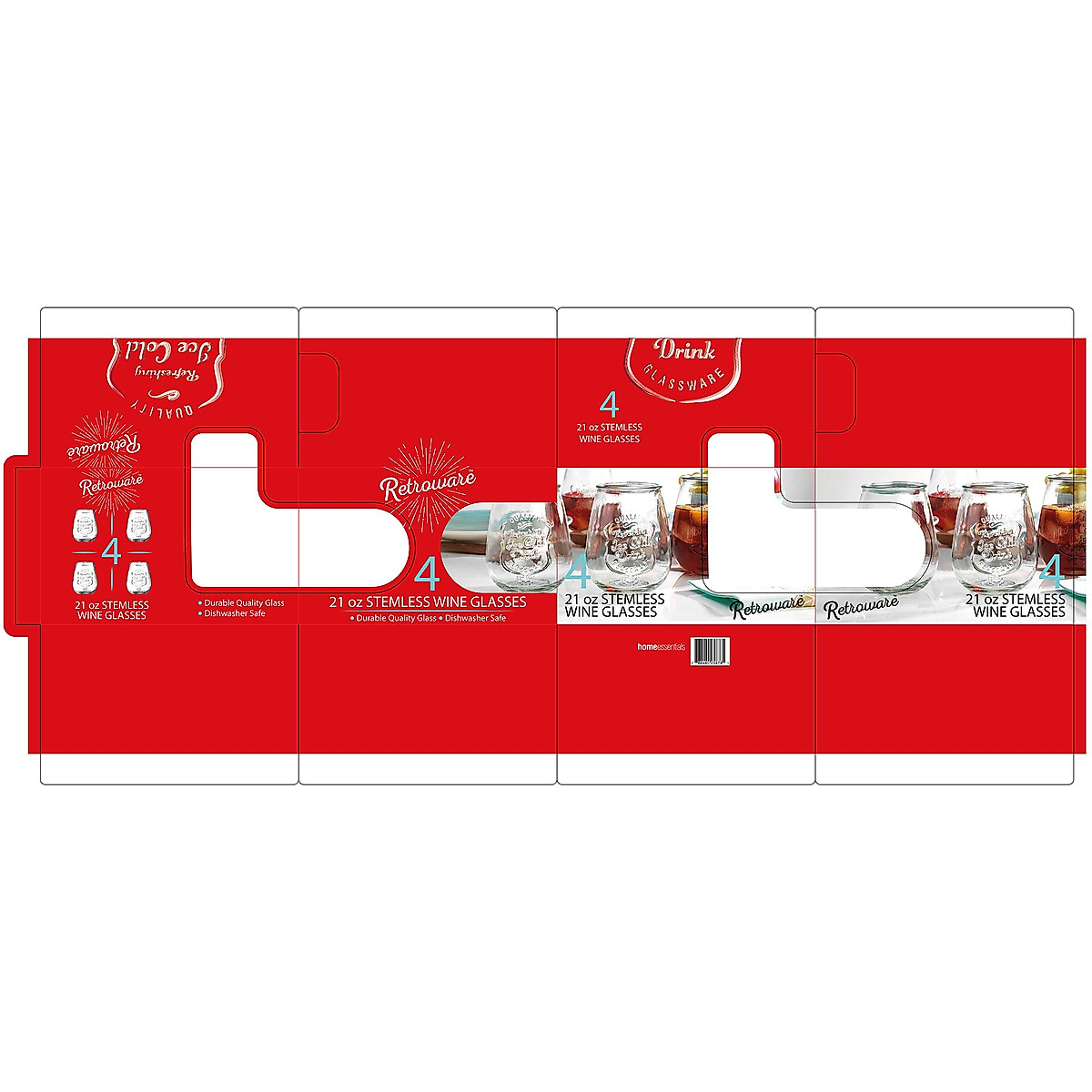 Home Essentials 5878 Retroware Stemless in Red and Blue Box, Set of 4, 21 Ounce