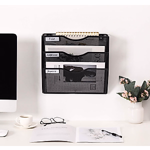 EasyPAG Office File Organizer 3 Pocket Vertical Wall Hanging File Folders Holder Mail Paper Holder Rack ,Black