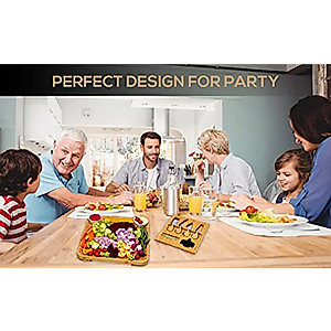 NUBO Cheese Servers - Bamboo Cheese Board and Knife Set with Electric Wine Opener - Charcuterie Board Set, 13 x 13 x 2 Inch Meat, Wine and Cheese Platter - Transforming Cheese Board with Cutlery