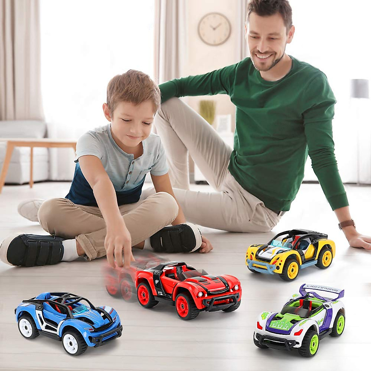 M MOOPAI Pull-Back Toy Cars Take Apart Race Car DIY Car Assembly Toy Tool Kit Build Your Own Car Educational Toy for Kids Boys & Girls Toys Aged 3+ (Purple Green)