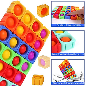 AOMAY Pop Fidget Sensory Toy, 24Pcs Educational Building Blocks for Kids, Silicone Fidget Toys for Adults, Rainbow Infinite DIY Puzzle Toy Xmas Gift Set