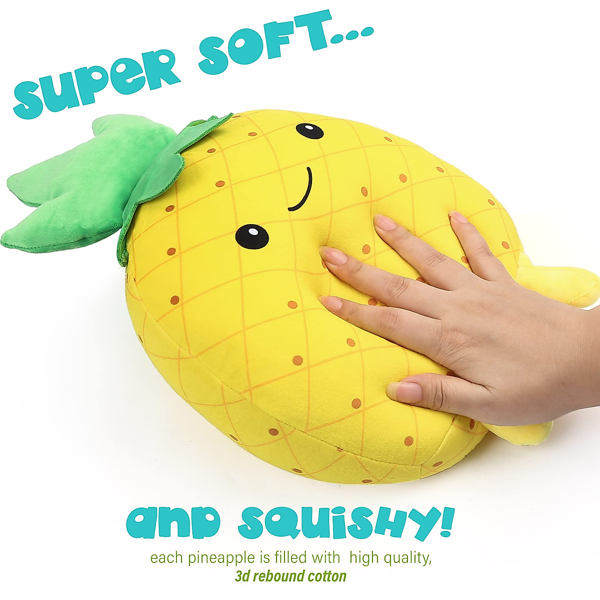 BenBen Pineapple Plush Toy, Set of 3, 12", 7" and 6'' Squishy Stuffed Animal Toys, Fruit Plushies, Fun Plush Pillow, Easter Basket Stuffers, Ms Sweety and Baby Pineapples