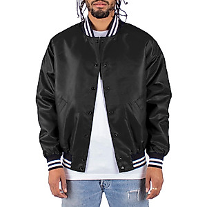 Shaka Wear Men’s Bomber Jacket – Classic Padded Relaxed Fit Water Resistant College Baseball Varsity Coat VBJ02 Black 3XL