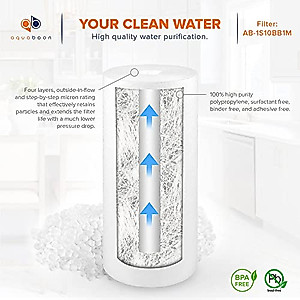Aquaboon 1-Pack of 1 Micron 10" x 4.5" Sediment Water Filter Replacement Cartridge | Whole House Sediment Filtration | Compatible with W15-PR, HD-950, WFHD13001B, GXWH35F, GXWH30C, HF45-10BLBK10PR