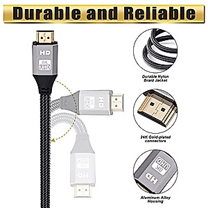 8K HDMI Cable 15 Ft, 2 Pack Ultra High Speed Braided HDMI 2.1 Cord Support 48gbps 8K 60Hz 4K 120Hz 144Hz HDR eARC HDCP 2.2 2.3 for Gaming Compatible with PS4 PS5 Dolby Vision Roku Samsung QLED TV