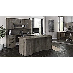 Bestar Murzim U or L-Shaped Executive Desk with Hutch, 71W, Walnut Grey