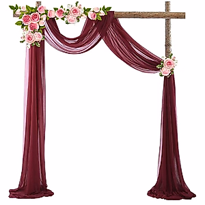 YJKIS Wedding Arch Draping Fabric 1 Panel 20Ft Burgundy Backdrop Curtain Chiffon Fabric Wedding Arches for Ceremony Reception Swag Decor