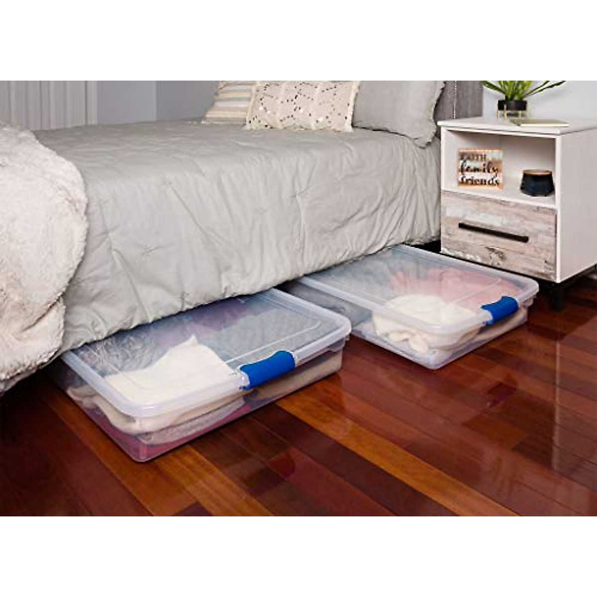 HOMZ Large 56 Quart Full/Queen Stackable Underbed Clear Plastic Ergonomic Latching Storage Container with Rolling Wheels, 2 Pack