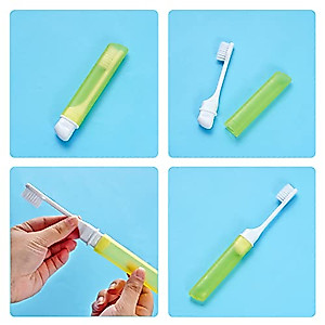 Fengek 10 Pieces Travel Toothbrush Kit, Mini Folding Toothbrushes with Case Portable Camping Toothbrush for Adults Travel, Hiking, Business Trip, 2 Styles 9 Colors