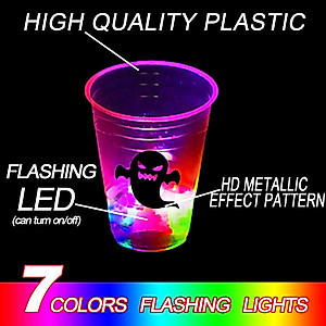 Ahuimeius 24 Pack Halloween Glow-in-The-Dark Cup Set with Horror Stickers for Party Decorations Event Fun, Glow Halloween Party Cups, House Parties Birthdays Concerts BBQ Beach Holidays