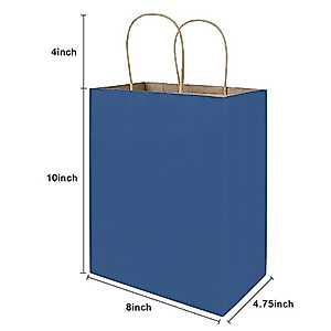 bagmad 50 Pack 8x4.75x10 inch Medium Blue Kraft Paper Bags with Handles Bulk, Gift Bags, Craft Grocery Shopping Retail Party Favors Wedding Bags Sacks (Blue, 50pcs)