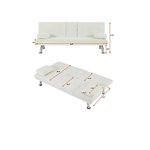 Eafurn Faxu Leather Futon Bed Convertible Folding Couch for Living Room Sectional Sleeper Sofa for Small Space with Cup Holder and Removable Armrest, Black