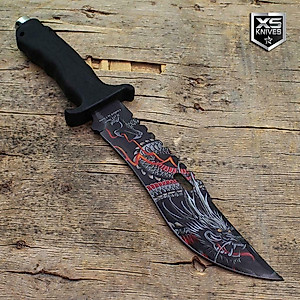 S.S. Fixed Knives Black Fantasy Dragon Fixed Blade Hunting Survival Knife