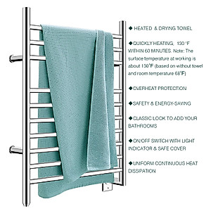 HEATGENE Towel Warmer Wall-Mounted Hardwired Heated Towel Rack Hot Towel Bar Mirror Polish