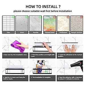 Comelyjewel 6 Pack Bathroom Adhesive Shower Shelves for Tile Wall Toiletry Kitchen Organizer and Large Capacity Bathtub Essentials Wall Rack Suction Shower Caddy for Inside Shower Storage