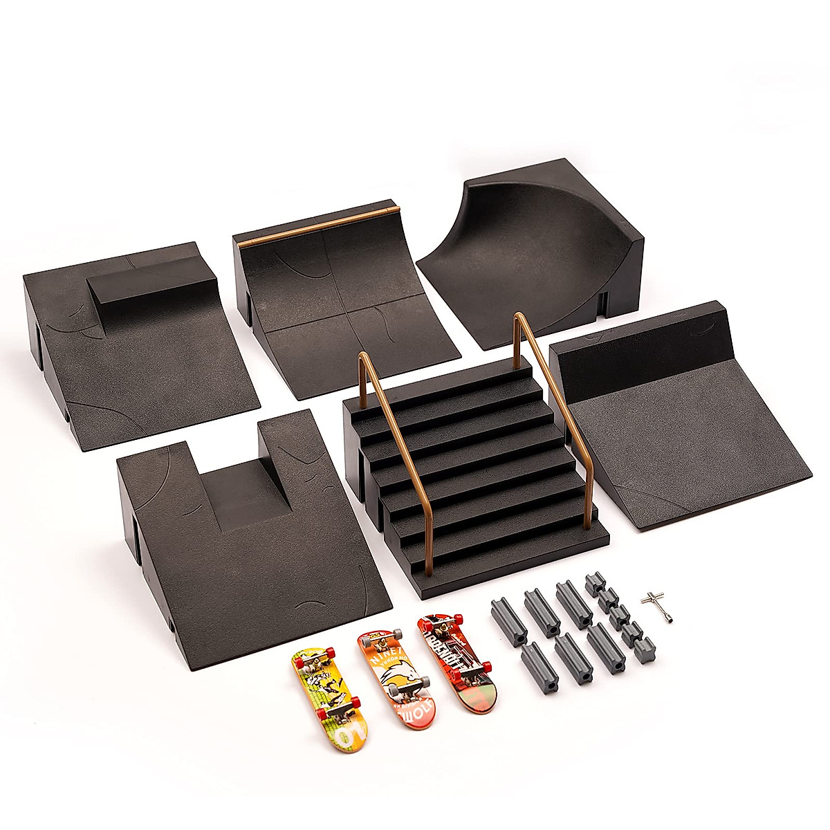 Fingerboard Skatepark Park Ramp Toys Skate Park Kit Ramp Parts for Finger Skateboard Ultimate Parks Training Props With 6 Finger Deck and 3 Finger Skateboard Fun Finger Skate Toys for Kids & Adults