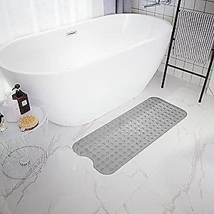TEESHLY Bathtub Mats for Shower Tub Extra Long Non-Slip Bath Mat, 39 x 16 Inch Shower Mat with Drain Holes and Suction Cups, Bath Tub Mat for Bathroom with Machine Washable (Clear Grey)