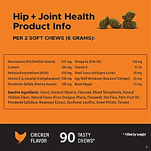 PetHonesty Hip & Joint Health - Dog Joint Supplement Support for Dogs with Glucosamine Chondroitin, MSM, Turmeric - Glucosamine for Dogs Soft Chews - Advanced Pet Joint Support and Mobility - (90 ct)