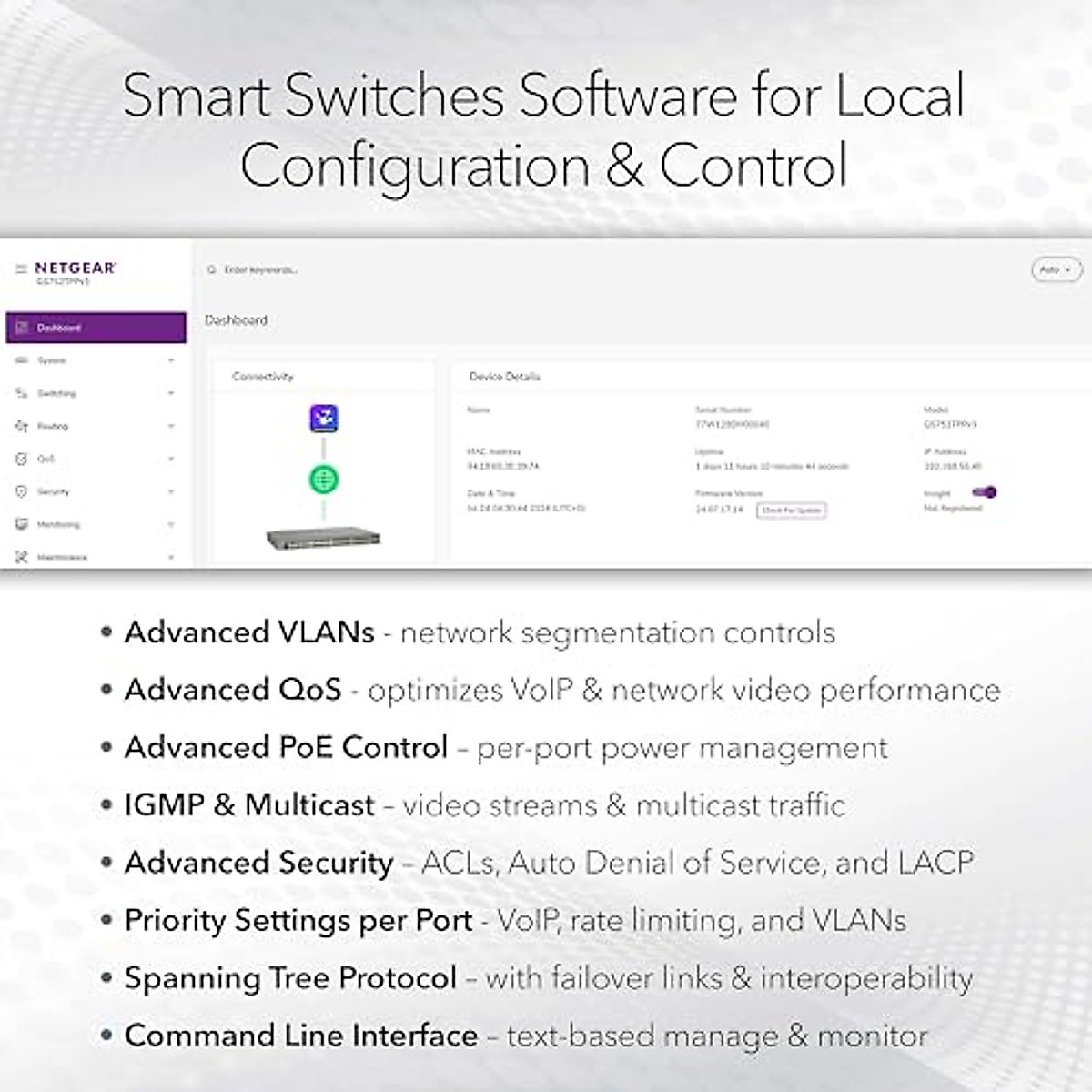 NETGEAR 10-Port Ultra60 PoE 10G Multi-Gigabit Ethernet Smart Switch (MS510TXUP) - Managed, with 8 x PoE++ @ 295W, 2 x 10G SFP+, Optional Insight Cloud Management, Desktop or Rackmount