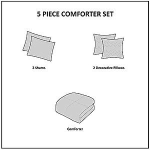 510 DESIGN Cozy Comforter Set - Geometric Honeycomb Design, All Season Down Alternative Casual Bedding with Matching Shams, Decorative Pillows, King/Cal King (104"x92"), Yellow/Grey 5 Piece