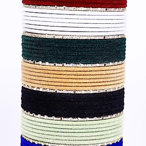 SANARA Indian Traditional Bollywood Gorgeous 84 pcs 12 color Velvet Bangle Box Set Women Wedding Wear Bangle Set (2.6)