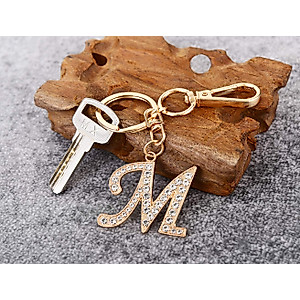 AlphaAcc Keychain for Women Purse Charms for Handbags Crystal Alphabet Initial Letter Pendant with Key Ring,Letter M