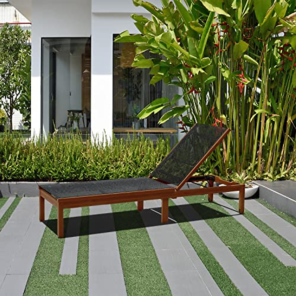 Amazonia Chaise 1-Piece Patio Sling Lounger | Eucalyptus Wood | Ideal for Outdoors and Poolside, Black
