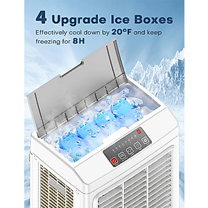 BALKO Windowless Air Conditioner, 35-INCH Swamp Cooler Air Conditioner w/2 Modes & 3 Speeds, 2100CFM, 700Sq.ft, Smart Timer for Auto off, 8Gal Tank & Remote, Wider Oscillation Evaporative Air Cooler