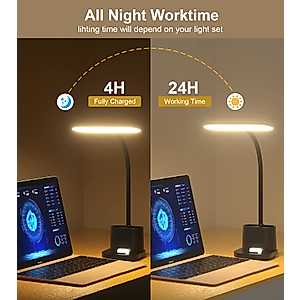 DEEPLITE Desk Lamp,Desk Light for Home Office,Battery Operated,Rechargeable,Pen Holder,800LM 3 Colors Dimmable Adjustable Study Lamp,Cordless Reading Lamps for Dorm Bedrooms.