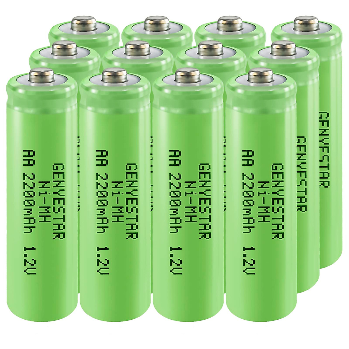 GENYESTAR Rechargeable AA Batteries NIMH 1.2V Double A Rechargeable 2200mAh High Capacity Pre-Charged Batteries Low Self Discharge Battery, 12 Pack